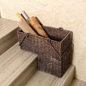 Villacera 14-Inch Wicker Stair Case Basket with Handles | Handmade Woven Seagrass in Brown, (83-DEC7019)