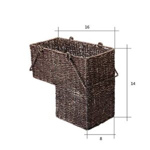 Villacera 14-Inch Wicker Stair Case Basket with Handles | Handmade Woven Seagrass in Brown, (83-DEC7019)