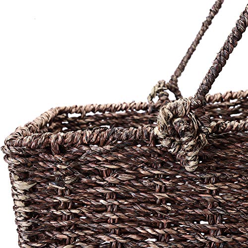 Villacera 14-Inch Wicker Stair Case Basket with Handles | Handmade Woven Seagrass in Brown, (83-DEC7019)