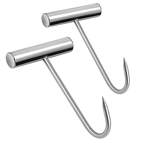 2PCS Meat Hooks for Butchering Stainless Steel T Hooks T-Handle Boning Hooks with Handle