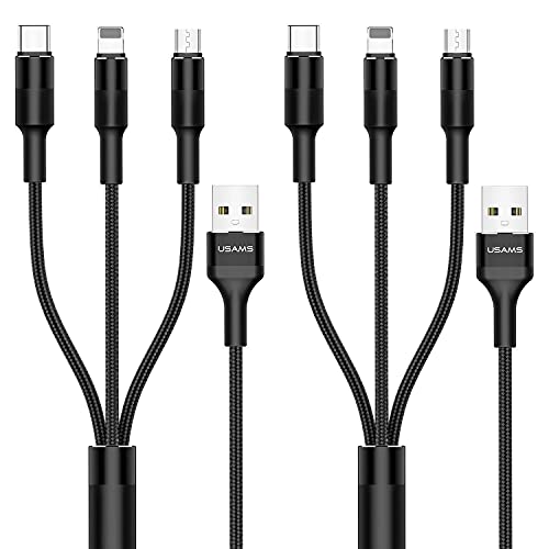 [2 Pack] Multi Charging Cable,YOUSAMS 3 in 1 Nylon Braided Multi USB Cable Multiple Charger Fast Charging Cord Compatible with Most Smart Phones & Pads - 5ft/ Black