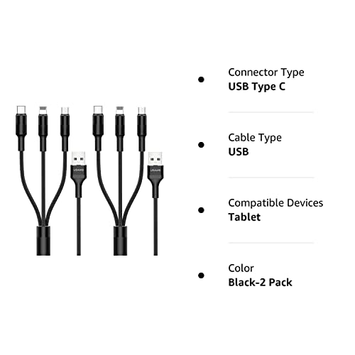 [2 Pack] Multi Charging Cable,YOUSAMS 3 in 1 Nylon Braided Multi USB Cable Multiple Charger Fast Charging Cord Compatible with Most Smart Phones & Pads - 5ft/ Black