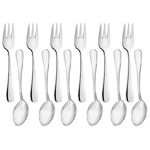 Snamonkia Small Appetizer Forks and Demitasse Spoons Stainless Steel Set of 12, 5.4 Inches, Salad Dessert Coffee Cocktail Espresso Flatware