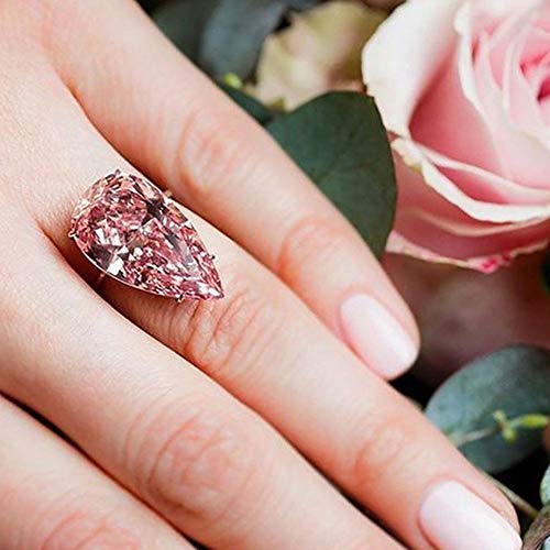 Opal Jewelry Womens Fashion Rose Gold Pear Cut Ring Eternity Pink Sapphire Waterdrop Jewelry (7)