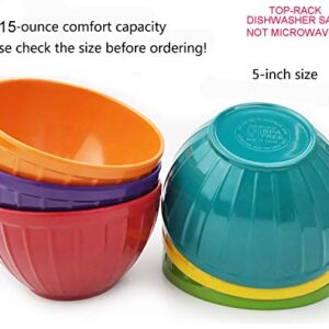 KX-WARE Melamine Fluted Bowls Set with Lids - 6pcs 15 oz Cereal/Prep Bowls, 6 Assorted Color | Break-resistant 100% Melamine Bowls and Plastic Lids | Dishwasher Safe, BPA Free