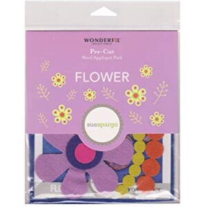 Wonderfil Sue Spargo Pre-Cut Wool Applique Pack, Flower - Colorway 2 (Larkspur Background)