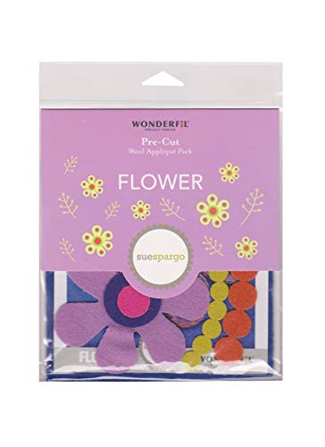 Wonderfil Sue Spargo Pre-Cut Wool Applique Pack, Flower - Colorway 2 (Larkspur Background)