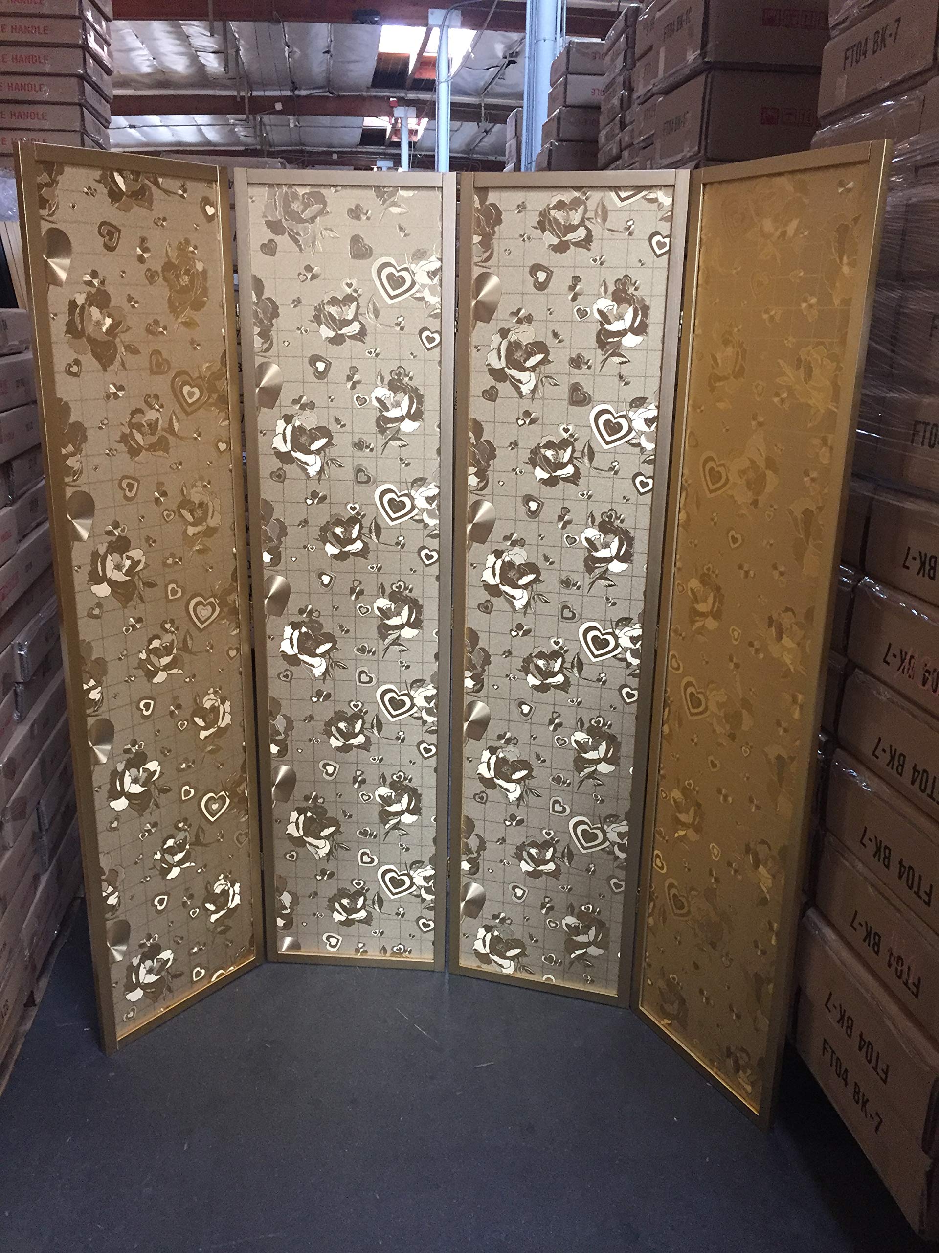 4 Panel Wood Heart Gold Design (Gold)