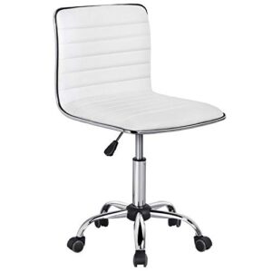 yaheetech adjustable task chair pu leather low back ribbed armless swivel white desk chair office chair wheels