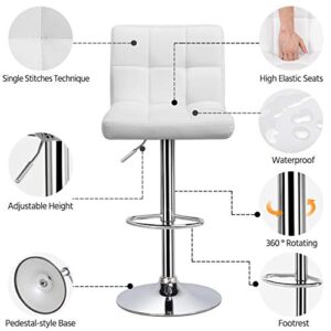 Yaheetech X-Large Bar Stools - Square PU Leather Adjustable Counter Height Swivel Stool Armless Chairs Set of 2 with Bigger Base, White