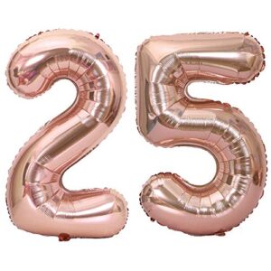 tellpet rose gold number 25 balloon, 40 inch