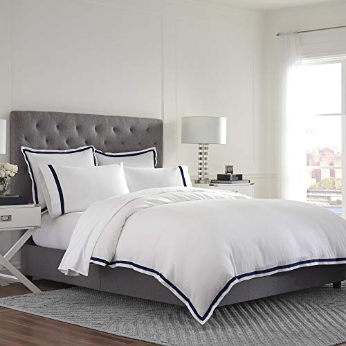 Martex 2000 Series Ultra-Soft Microbrushed Duvet Cover Set, Full/Queen, White/Navy