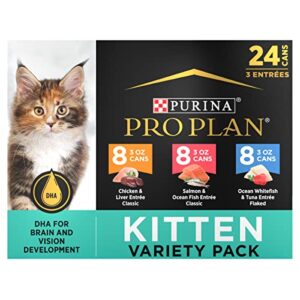 purina pro plan high protein wet kitten food variety pack, development kitten favorites - (24) 3 oz. cans