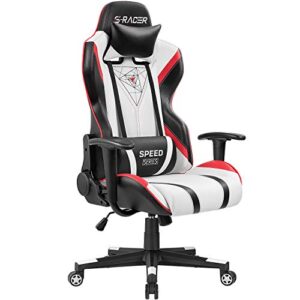 homall gaming racing office high back pu leather chair computer desk / video game chair ergonomic swivel chair with headrest and lumbar support (black&white)