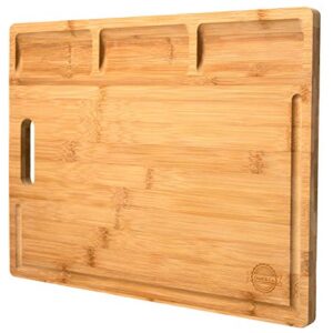 Large Organic Bamboo Cutting Board - Wooden Charcuterie Cheese Serving Platter For Kitchen - With Deep Drip Edge & Garnish Bowls - Boards Are BPA Free,16x12” - Unique Housewarming Gift Idea - Good&Co.