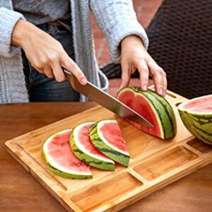 Large Organic Bamboo Cutting Board - Wooden Charcuterie Cheese Serving Platter For Kitchen - With Deep Drip Edge & Garnish Bowls - Boards Are BPA Free,16x12” - Unique Housewarming Gift Idea - Good&Co.