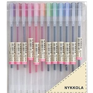 NYKKOLA Premium Gel Ink Pen 12 Packs Fine Point Pens Ballpoint Pen for Japanese Office School Stationery Supply 0.5mm Fine Tip