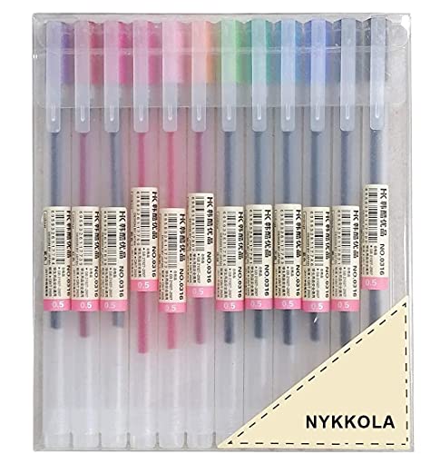 NYKKOLA Premium Gel Ink Pen 12 Packs Fine Point Pens Ballpoint Pen for Japanese Office School Stationery Supply 0.5mm Fine Tip