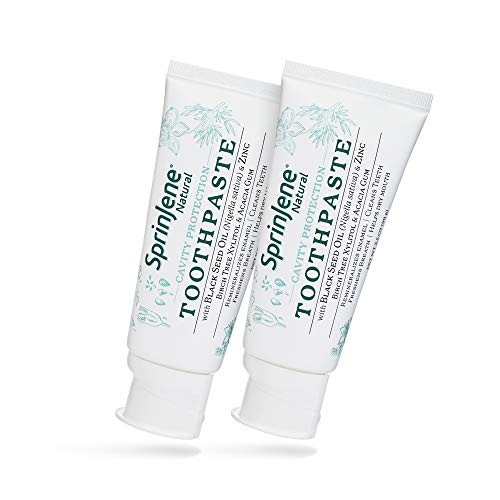 Sprinjene Natural SLS Free Toothpaste with Fluoride for Cavity Protection, Gum Health, Fresh Breath & Helps Dry Mouth for Adults Toxic Free, Preservative Free with Black Seed Oil & Zinc (2 Pack)