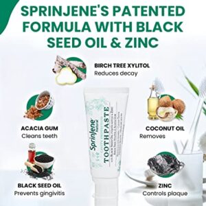 Sprinjene Natural SLS Free Toothpaste with Fluoride for Cavity Protection, Gum Health, Fresh Breath & Helps Dry Mouth for Adults Toxic Free, Preservative Free with Black Seed Oil & Zinc (2 Pack)