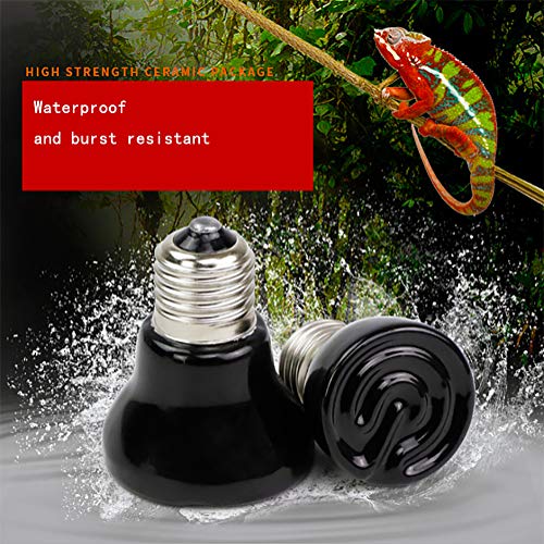 50w Reptile Heat Lamp Bulb 2 Pack, Pet Infrared 50 Watt Ceramic Heat Emitter for Brooder Coop, Lizard, Lambs, Snake, No Light, Black