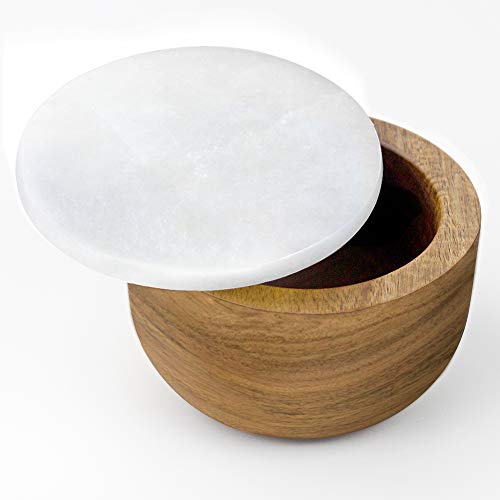 jalz jalz Large Wood Salt Box with Spoon Spice Seasonings Keeper Solid Natural Acacia Base White Marble Lid Elegant Design Decorative Boxes Big Capacity