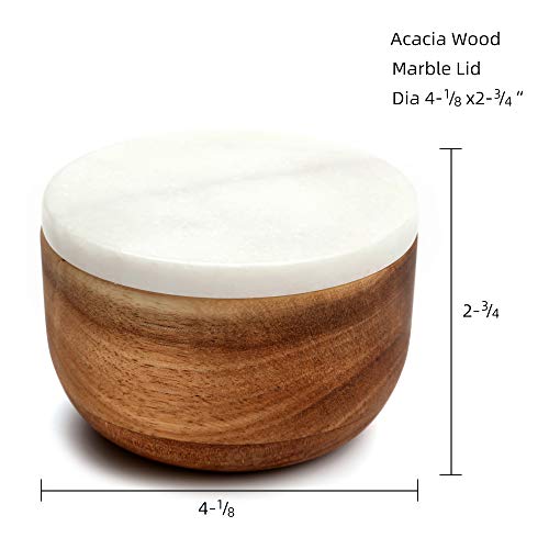 jalz jalz Large Wood Salt Box with Spoon Spice Seasonings Keeper Solid Natural Acacia Base White Marble Lid Elegant Design Decorative Boxes Big Capacity