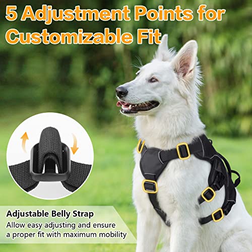 rabbitgoo Escape Proof Dog Harness, Soft Padded Full Body Pet Harness, Reflective Adjustable No Pull Vest with Lift Handle and Leash Clip for Large Dogs Walking Hiking Training, L, Black