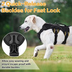 rabbitgoo Escape Proof Dog Harness, Soft Padded Full Body Pet Harness, Reflective Adjustable No Pull Vest with Lift Handle and Leash Clip for Large Dogs Walking Hiking Training, L, Black