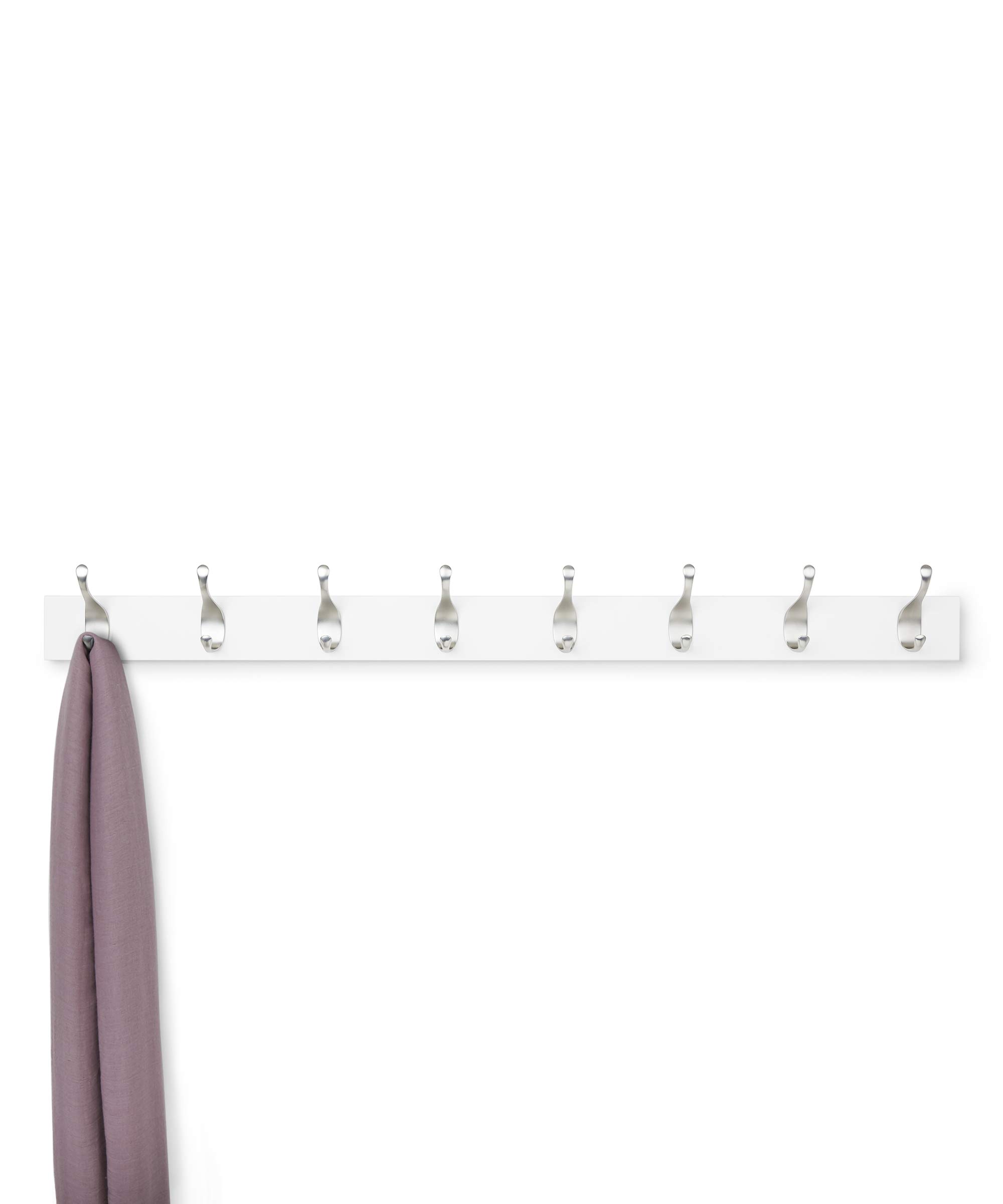 Amazon Basics Wall Mounted Modern Coat Rack, 8 Hooks, White