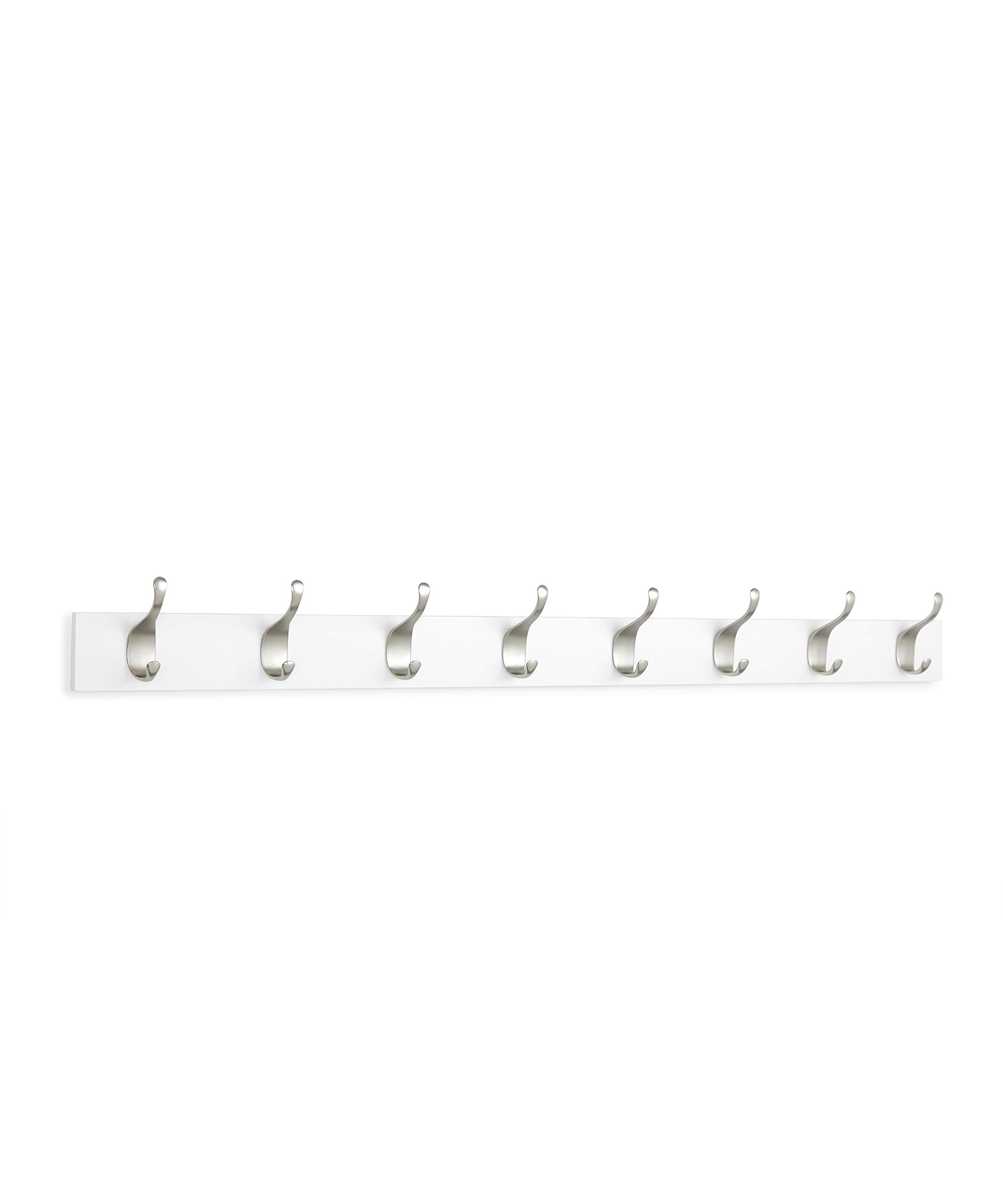 Amazon Basics Wall Mounted Modern Coat Rack, 8 Hooks, White