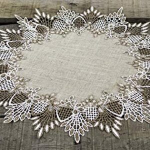 Lace Doily Neutral Earth Tones Table Topper Scarf Place Mat Round Doily (15 inch Round)