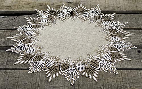 Lace Doily Neutral Earth Tones Table Topper Scarf Place Mat Round Doily (15 inch Round)