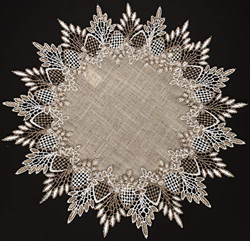 Lace Doily Neutral Earth Tones Table Topper Scarf Place Mat Round Doily (15 inch Round)