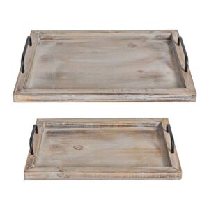 besti rustic vintage food serving trays (set of 2) | nesting wooden board with metal handles | stylish farmhouse decor serving platters | large: 15 x2 x11” - small: 13 x2 x9” inches (rustic)