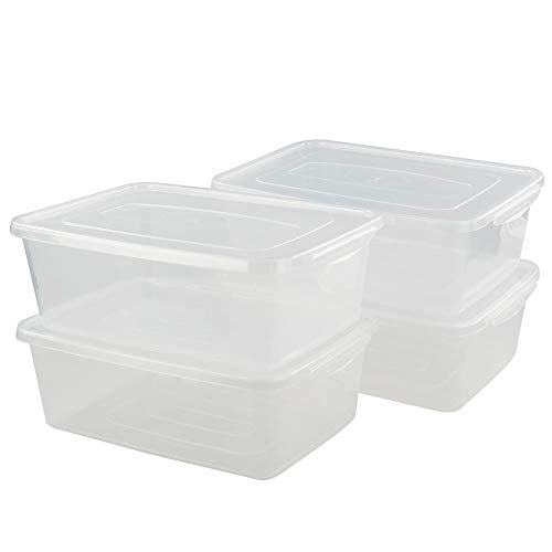 Jekiyo Clear Plastic Storage Bin, 14 Quart Latching Box Container with Lid, 4 Packs