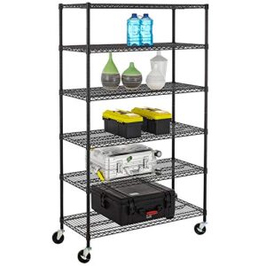 bestmassage wire shelving unit heavy duty garage storage shelves large metal shelf organizer 6-tier height adjustable commercial grade utility steel storage rack with wheels,18 x 48 x 72 (black)