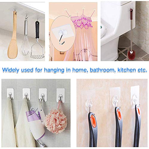 ZCgel Adhesive Wall Hooks - 10 Pack Heavy Duty 15lb（Max, Transparent Removable Utility Hooks Waterproof Sticky Hooks for Hanging Decoration Bedroom Bathroom Kitchen Garage