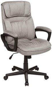 amazon basics classic office desk computer chair - adjustable, swiveling, ultra-soft microfiber, lumbar support, 28"d x 25"w x 43.5"h, light gray