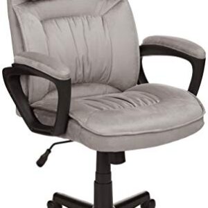 Amazon Basics Classic Office Desk Computer Chair - Adjustable, Swiveling, Ultra-Soft Microfiber, Lumbar Support, 28"D x 25"W x 43.5"H, Light Gray