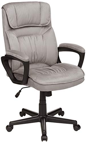 Amazon Basics Classic Office Desk Computer Chair - Adjustable, Swiveling, Ultra-Soft Microfiber, Lumbar Support, 28"D x 25"W x 43.5"H, Light Gray