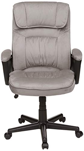 Amazon Basics Classic Office Desk Computer Chair - Adjustable, Swiveling, Ultra-Soft Microfiber, Lumbar Support, 28"D x 25"W x 43.5"H, Light Gray