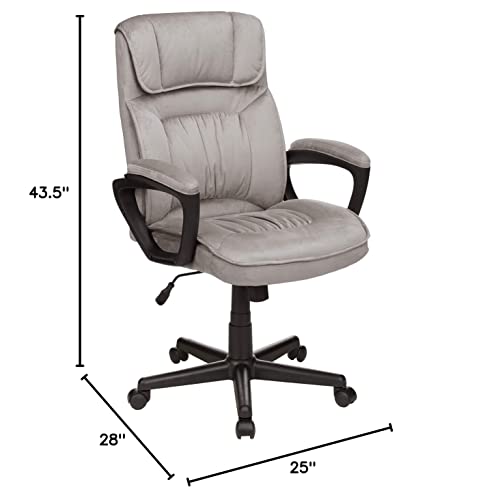 Amazon Basics Classic Office Desk Computer Chair - Adjustable, Swiveling, Ultra-Soft Microfiber, Lumbar Support, 28"D x 25"W x 43.5"H, Light Gray