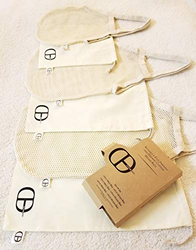 6 piece Set of Reusable Eco-Friendly 100% Cotton Muslin and Mesh Produce bags includes M, L, XL sizes