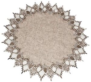 linens, art and things lace doily neutral earth tones table topper scarf place mat round doily (23 inch round)