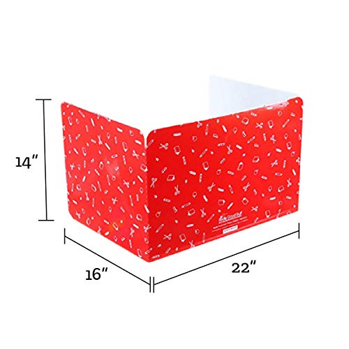 Really Good Stuff Large Privacy Shields for Student Desks – Set of 12 - Gloss - Study Carrel Reduces Distractions - Keep Eyes from Wandering During Tests, Red with School Supplies Pattern