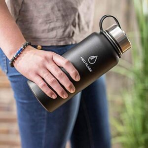 Insulated Water Bottle with Flip Top & Wide Mouth Lids, 2 BPA-Free Straws - 32-40oz, Stainless Steel, Double Wall, Vacuum Insulated for No Leaks - Keeps Liquid Hotter & Colder Longer - Blue 32oz