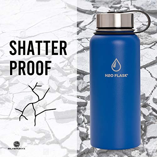 Insulated Water Bottle with Flip Top & Wide Mouth Lids, 2 BPA-Free Straws - 32-40oz, Stainless Steel, Double Wall, Vacuum Insulated for No Leaks - Keeps Liquid Hotter & Colder Longer - Blue 32oz