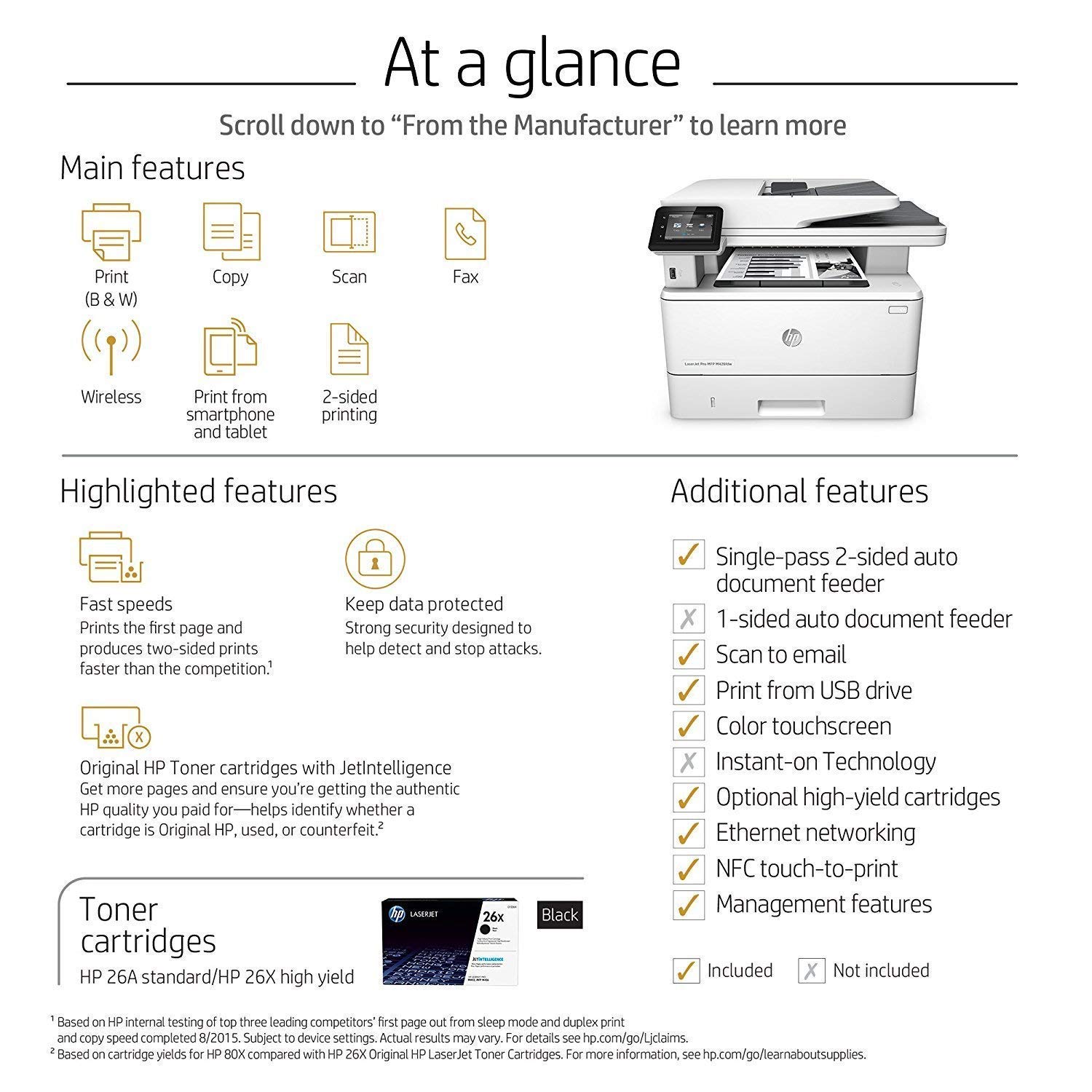 HP Laserjet Pro M426fdw Multifunction Wireless Laser Printer with Duplex Printing (F6W15A) (Renewed)