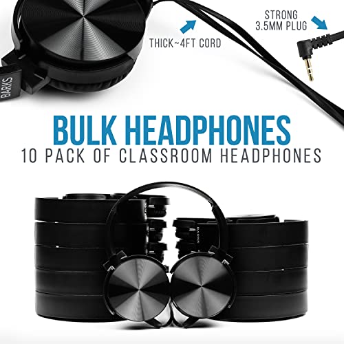 Bulk Classroom Headphones (10 Pack) - On-Ear Premium Student Bulk Headphones: Perfect for Kids, K-12 Classrooms, Schools & Class Sets (Great Value, Durable, Noise Reducing, Comfortable, Easy-to-Clean)